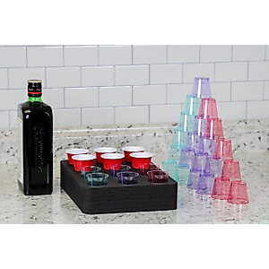 Polar Whale 2 Shot Glass Holders Organizer Modern Tray for Home Kitchen Bar or Club Party Durable Black Foam Serving Rack 10 Inches Wide Each Holds 12 Shots