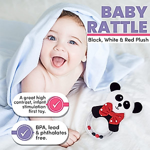 Baby Rattle in High-Contrast Black, White, Red - 5" Tall - Baby Rattle with Cute Panda Face - Perfect Size for Small Hands - Teach Baby to Grasp and Shake by Genius Baby Toys
