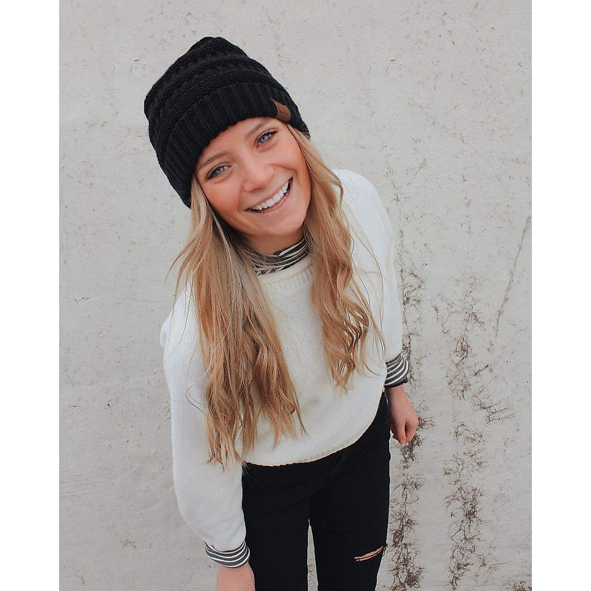 Funky Junque Womens Beanie Soft Knit Classic Ribbed Slouch Hat - Black