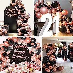 Rose Gold and Black Balloons, 60Pcs 12 Inch Metallic Rose Gold Balloons, Black Balloons and Confetti Balloons, Latex Balloons for Black Party Decorations, Rose Gold Birthday Decorations, Baby Shower
