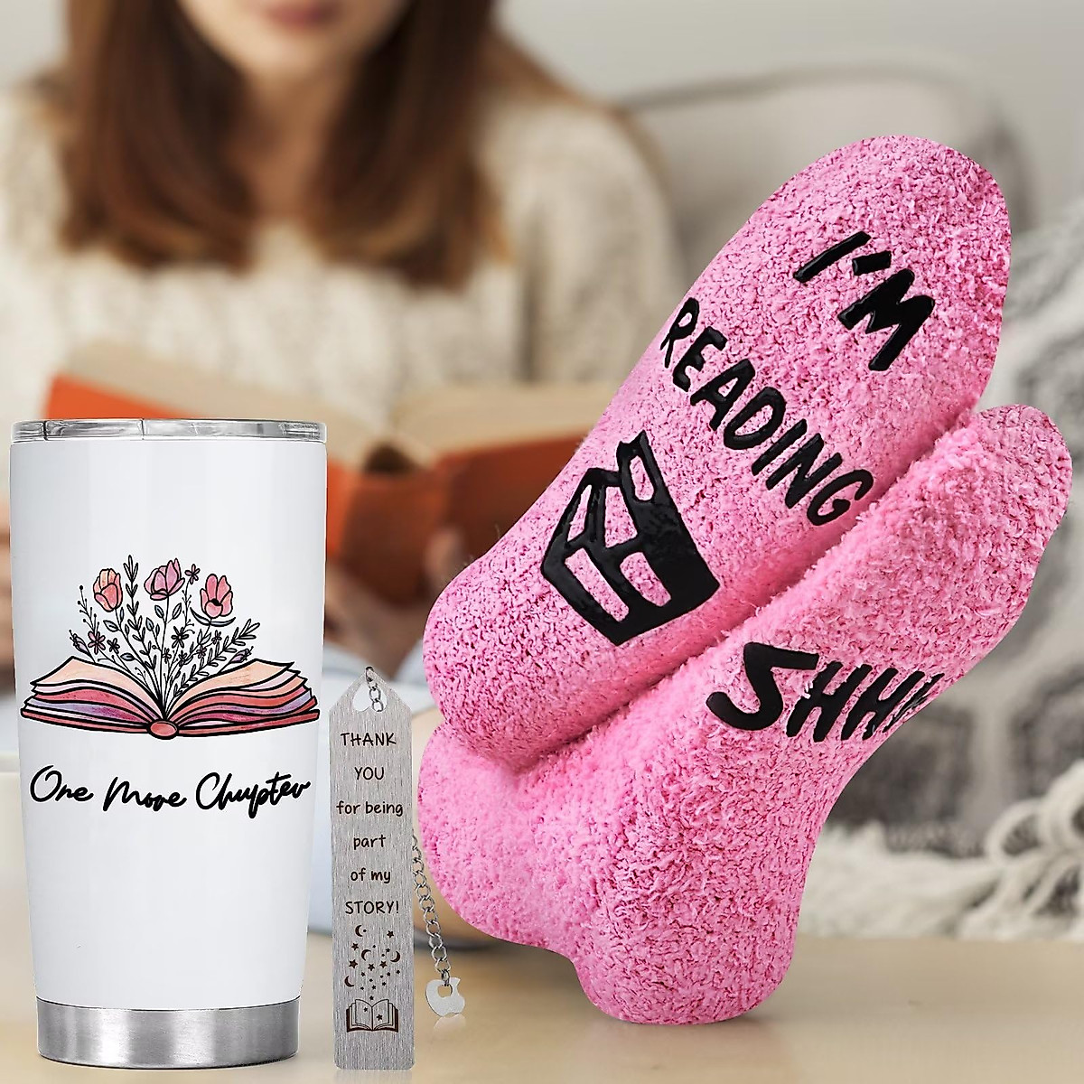 Gifts For Book Lovers - Book Accessories For Reading Lovers Include Canvas Tote Bag, 20oz Book Tumbler, Pink Sock, Bookmarks - Book Club Gifts For Readers Librarian Bookworms Friends Family