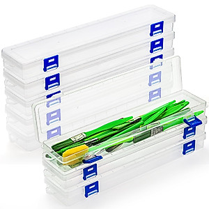 Noamus 8 Pack Plastic Paint Brush Holder, 13" Long Translucent Watercolor Pens Pencils Case with Buckle Design, Paintbrush Drawing Tools Storage Box Container with Hinged Lid for Artist Art Craft