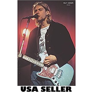 Kurt Cobain of Nirvana with red guitar POSTER 23.5 x 34 Dave Grohl (sent FROM USA in PVC pipe)