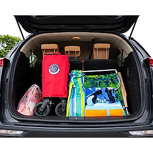 Collapsible Beach Wagon Large 220 lbs Capacity, Heavy Duty 40-inch Folding Wagon Cart with Big All-Terrain Wheels, Second Deck Design with Straps, Outdoor Camping Garden Utility Wagon Yard Beach (Red)