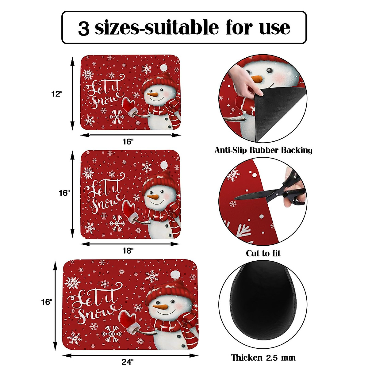 Hokiten Red Christmas Snowman Dish Drying Mat for Kitchen Counter, Merry Christmas Absorbent Coffee Mat/Dish Drainer, Xmas Winter Snowflake Quick Drying & Non-slip Rubber Backed Drying Mat 12"W x 16"L