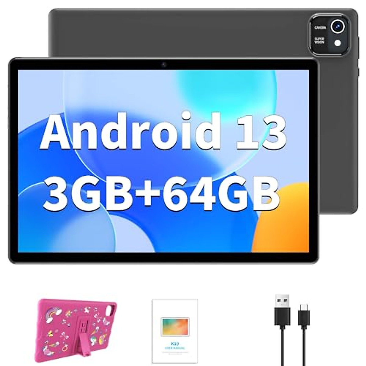 Kids Tablet, Android 13 Tablet, 10 inch 4GB+64GB+512GB Expand, Parental Control, HD Eye-protection Touchscreen Display, 6000mAh Battery, Dual Camera, Bluetooth, WiFi Tableta with Kids Educational APPs