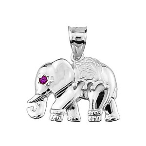 925 Sterling Silver Good Luck Asian Elephant Charm Pendant with Red Zirconia Accent
