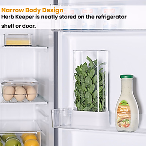vacane Herb Keeper for Refrigerator, Fresh Herb Saver Herb Storage Containers, Cilantro Container for Fridge Asparagus Container, Dishwasher Safe