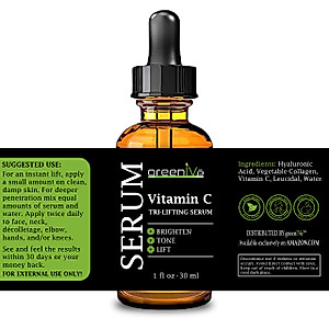 GreenIVe Vitamin C Serum Tri-Lifting Serum with Hyaluronic Acid, Vegetable Collagen & Leucidal