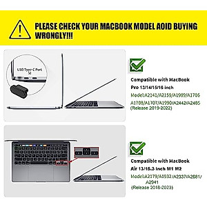 10PCS Anti Dust Port Plugs Cover for MacBook Air 13 15.3 inch M2 M1 / MacBook Pro 14 / MacBook Pro 13 inch 2016-2023 / MacBook Pro 16 2023-2019, MacBook Port Plugs Cover Dust Cups Set