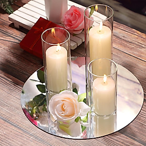 Shihanee Set of 6 Pillar Candles and Glass Cylinder Vases Clear Cylinder Candle Holders for Slim Tall Pillar Candles Wedding Centerpieces(2.6'' x 4.7'', 5.9'', 7.9'',Ivory White)