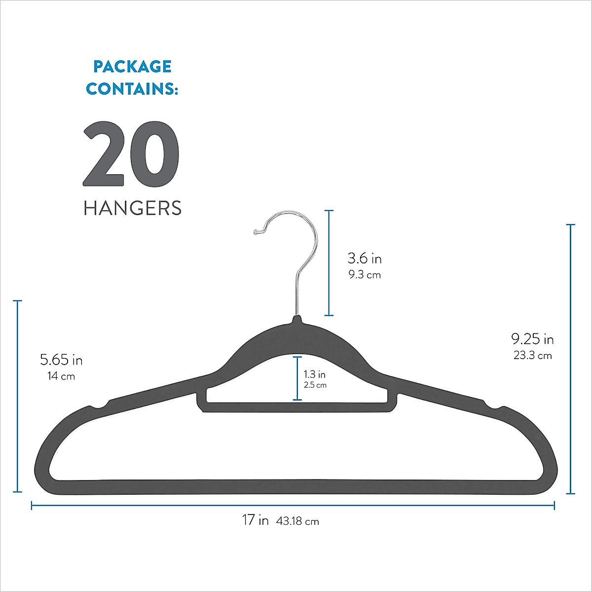 Zober Velvet Hangers 20 Pack - Clothes Hanger W/Tie Bar - Non-Slip, Swivel Hook, Slim Felt Hangers - Suits, Clothes, Pants, Coat Hanger - Gray