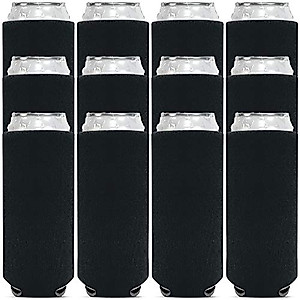 CSBD Blank Slim Beer Can Coolers Premium Quality Soft Drink Coolies Collapsible Insulators Bulk, 12 Packs, Great For Monograms, DIY Projects, Weddings, Parties, Events (12, Black)