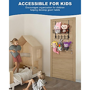 Rumara Over The Door Hanger Hooks, Behind Door Towel Rack, Organizer Hanger with 15 Racks and Basket for Barthroom, Bedroom Kitchen & Pantry, Back of Door Storage Shelf for Coat (1 Basket)