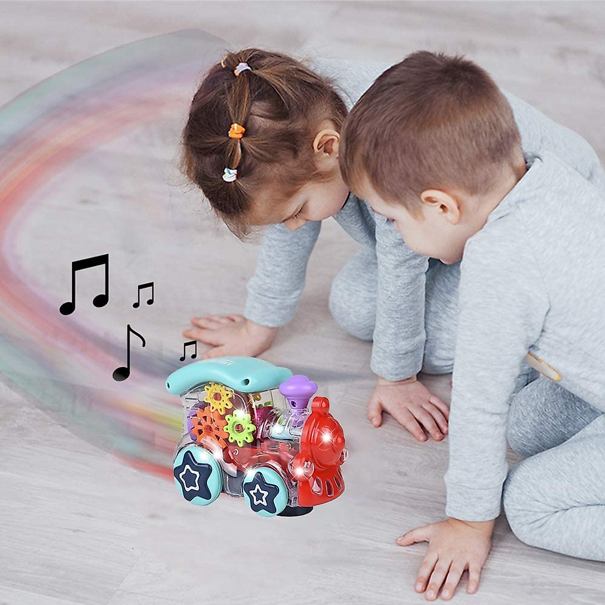 ArtCreativity Light Up Transparent Toy Train for Kids, 1PC, Bump and Go Toy Car with Colorful Moving Gears, Music, and LED Effects, Fun Educational Toy for Kids, Great Birthday Gift Idea