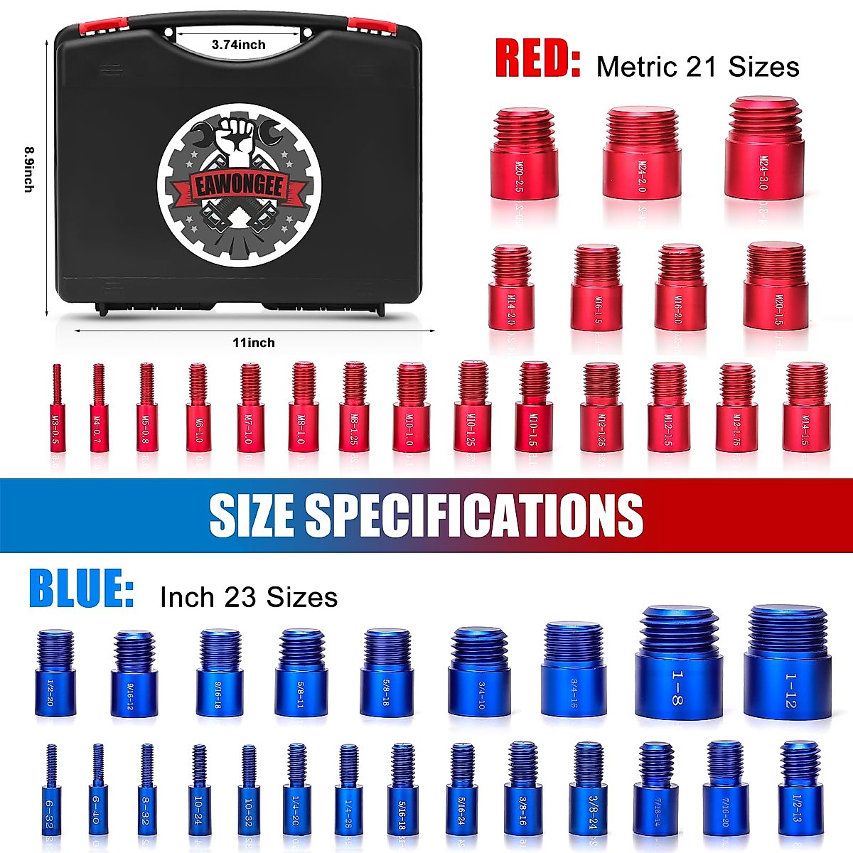 Nut and Bolt Thread Checker (Red & Blue) Nut and Bolt Size Gauge- 23 Inch & 21 Metric New Individually Assembled Thread Gauge Suitable for Detecting Fixed Bolts or Threaded Holes in Enclosed Areas