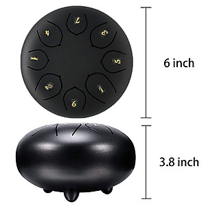 Rain Drum, Upgraded Rain Drum for Outside, Rain Drum for Garden 8 Notes 6 IN, Rain Chimes for Outside, Steel Tongue Drum, Tongue Drum (Black)