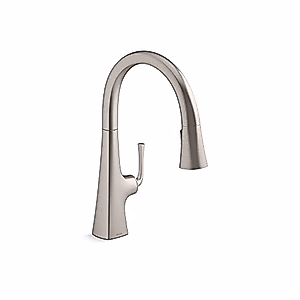 KOHLER 22062-VS Graze Pull-Down Kitchen Sink Faucet with Three-Function Sprayhead, Kitchen Faucet with Sprayer, Vibrant Stainless
