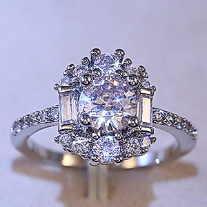 CHWLNJN 18K Platinum Plated Shiny Diamond Round Ring Cubic Zirconia Ring Anniversary Vow Jewelry Ring Eternal Love Series Engagement Wedding Ring Women (7)