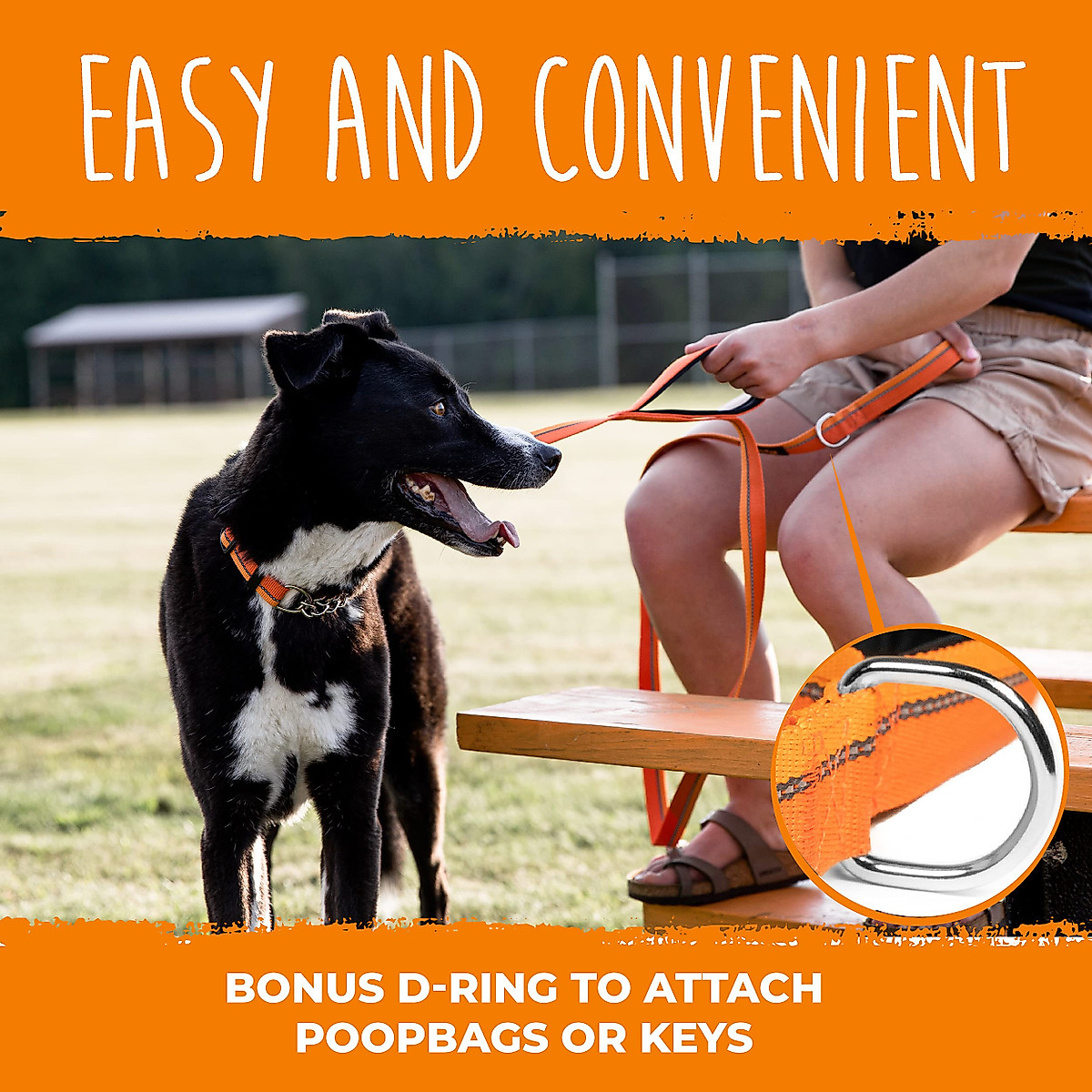 Mighty Paw Two Handle Dog Leash - Extra Control When You Need - Strong Climbers Carabiner - Super Soft Neoprene Padded Handles for Ultimate Comfort - Easy & Convenient - Reflective Stitching - Orange