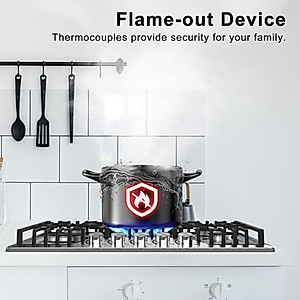 Gas Cooktop, 30 inch Bulit-in Gas Stove Top with 5 Burner,Five Burner Propane Cooktop with Thermocouple Protection, Stainless Steel