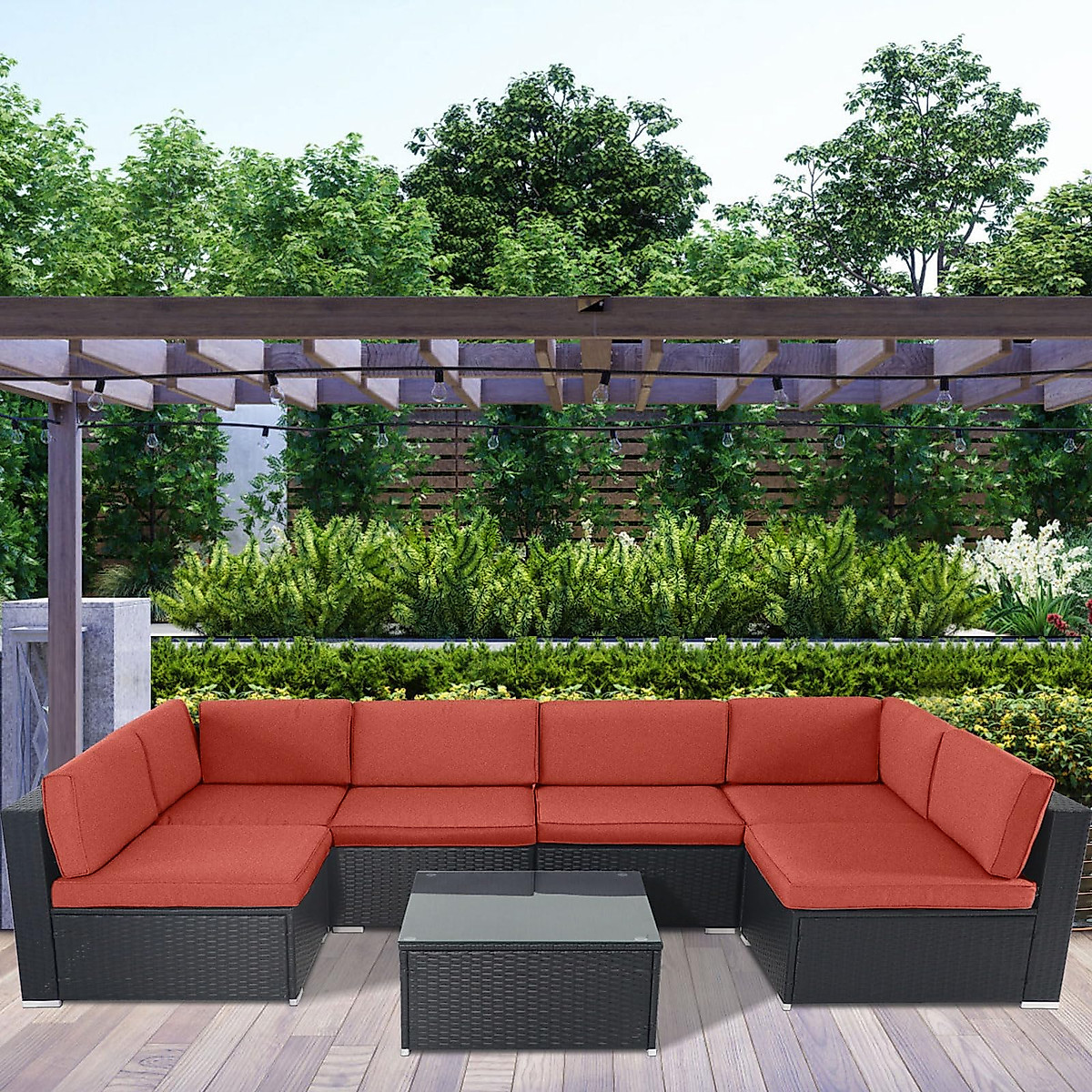 Incbruce 14 Piece Outdoor Patio Cushion Covers Replacement, Outdoor Cushion Slipcovers (6 Seat Covers,4 Back Covers, and 4 Side Covers) with Zipper for Outdoor Furniture, Patio Sofa Couch(Orange)