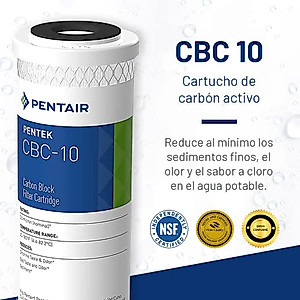 Pentair Pentek CBC-10 Carbon Water Filter, 10-Inch, Under Sink Carbon Block Replacement Cartridge with Bonded Powdered Activated Carbon (PAC) Filter, 10" x 2.5", 0.5 Micron