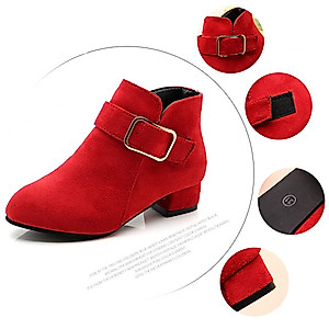 BININBOX Girl Fashion Boots Kids Ankle Boots Low heel Suede Short Booties Winter Warm Snow Boots Anti-Slip Outdoor Shoes for Little Kids/Big Kids(2 M US Big Kid,Black)