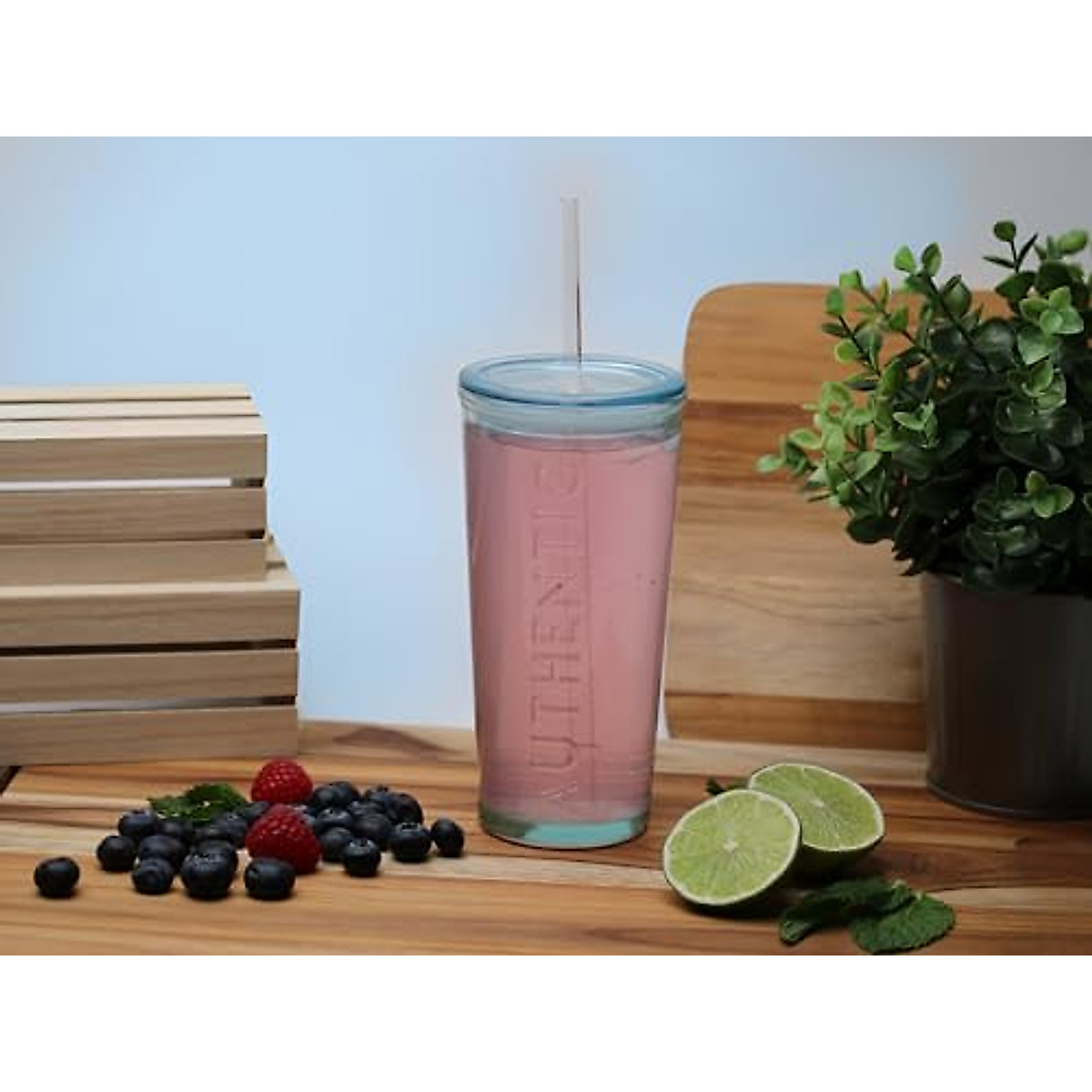 Vidrios San Miguel, 17oz Glass To-Go Cup With Leak-Proof Lid And Straw, Made Of 100% Recycled Glass, Dishwasher Safe, Authentic Embossed Tumblers For Smoothies, Boba, Iced Tea, Ice Coffee, Juice.