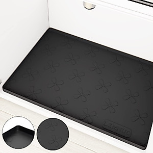 Under Sink Mat for Kitchen Waterproof, 34" x 22" Silicone Under Sink Mat Line for Kitchen and Bathroom (Black)