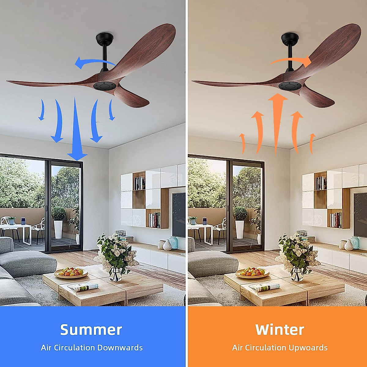 alescu Outdoor Ceiling Fan 60" with Remote Control,Modern Reversible DC Motor for Patio Bedroom Living Room Outdoor Ceiling Fans walnut finish