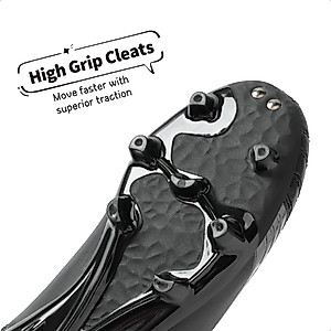 DREAM PAIRS Boys Girls Soccer Cleats Youth Firm Groud Classic Lightweight Football Shoes for Little/Big Kid,Size 4 Big Kid,Black/Dark/Grey,HZ19006K