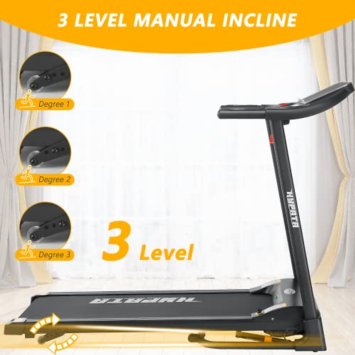 HYPATA Treadmill 300 lb Capacity,Max 2.5 HP Folding Treadmills for Running and Walking Jogging Exercise with 12 Preset Programs, 300 LBS Weight Capacity, Easy Assembly for Home Use