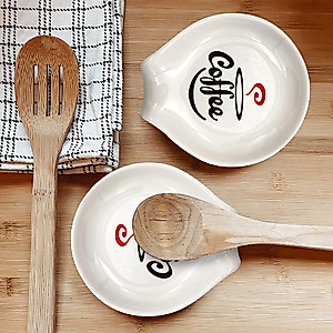 family Kitchen Funny Kitchen White Ceramic Spoon Rests, Perk Up Coffee Tea Spoon Rest Holder for Coffee Bar Station Decor Coffee Lovers Housewarming Gift