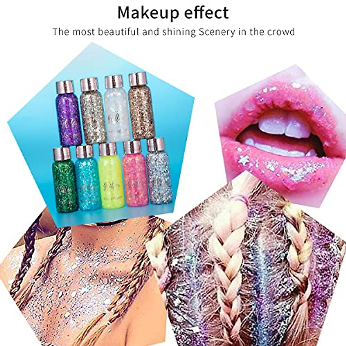 3 Color Body Glitter Gel Set, Mermaid Sequins Skin Long Lasting Sparkling Liquid Eyeshadow Lip Nail Hair Painting Glitter Laser Powder Decorate Art Festival Party Makeup 32ml*3 (Set B)