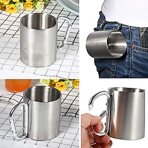 Stainless Steel Mug, Portable 220ml Camping Kettle Traveling Outdoor Sports Hiking with Carabiner Double Wall Hook