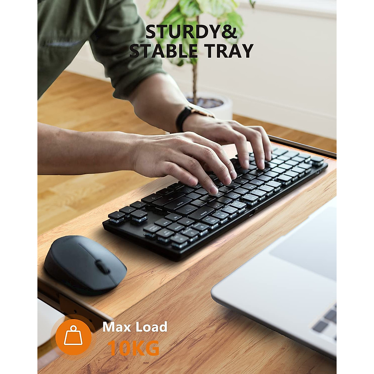 Cubiker Electric Standing Desk, 63 x 24 Inches Height Adjustable with Keyboard Tray, Ergonomic Workstation for Home Office, White Frame/Light Rustic Brown Top