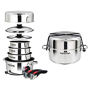 Magma Products, A10-366-2-IND Gourmet Nesting Stainless Steel Induction Cookware Set with Non-Stick Ceramica (10 Piece), silver