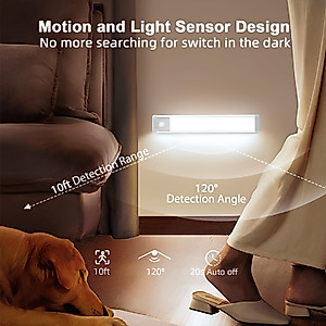 Under Cabinet Lights, 30 LED Under Cabinet Lighting, Rechargeable Battery Operated Motion Sensor Light Indoor, Magnetic Dimmable Closet Lights, Wireless Under Counter Lights for Kitchen, 2 Pack