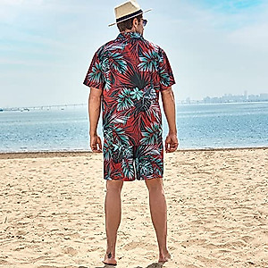 Mens Hawaiian Outfit 2 Piece Tracksuit Beach Shirt and Shorts Aloha Shirt Set, A11-2XL