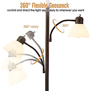 Luvkczc Torchiere Floor Lamps for Living Room with 2 Reading Lamps, Modern Tall Standing Lamps, Industrial Bright Floor Lamp for Bedroom, Office, Dresser, 3 LED Bulbs Included