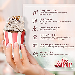 TRUSBER Cupcake Liners for Baking, 100PCs Nonstick Red and White Baking Cups Pastry Muffin Wrapper Paper Cases Baking Cups for Popcorn Cupcake, Great for Party Decoration, No Baking Tray Needed