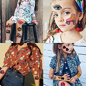 CHARLENT 148 PCS 90s 80s Theme Temporary Tattoos for Kids - Retro Individual Tattoos for Boys Girls 90s Birthday Party Favors Goodie Bag Fillers