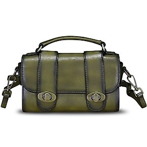 Genuine Leather Satchel for Women Vintage Purse Handmade Handbag Retro Crossbody Bag Purse (Green)