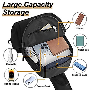 BOXJINCO Crossbody Sling Backpack Sling Bag Shoulder Bag for Men Women, Lightweight One Strap Backpack for Hiking Walking Biking Travel Cycling (Black)