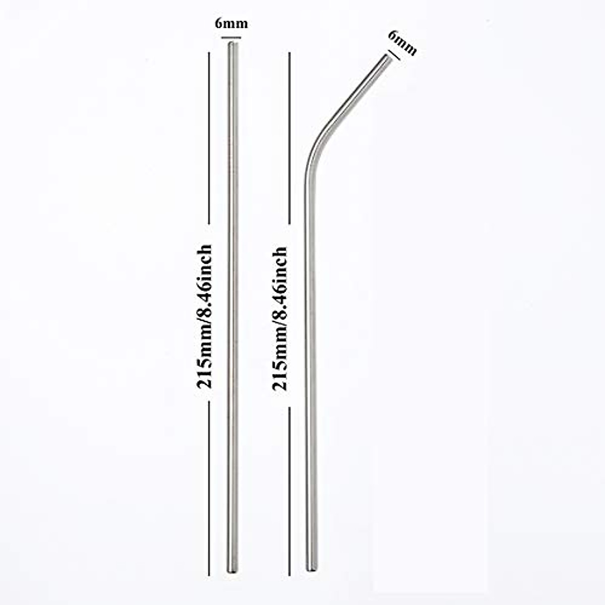 Reusable Metal Straws 50Pack,8.5"Stainless Steel Straws In Bulk 215x6mm Straight Bent Curved Drinking Straws for 20oz Tumblers Yeti Mugs (Silver straight straw-50Pack-215)