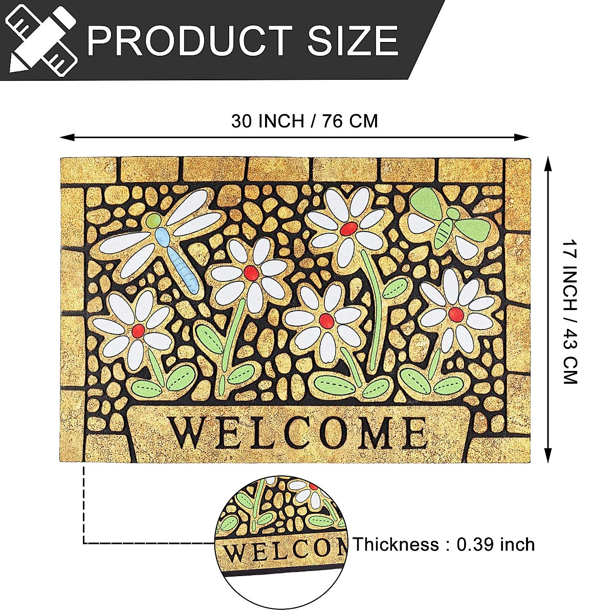 CHICHIC Door Mat, Welcome Mat 17x 30 Inch Front Door Mat Outdoors for Home Entrance Outdoors Mat for Outside Entry Way Doormat Entry Rugs, Heavy Duty Non Slip Rubber Back Low Profile, Dragonfly