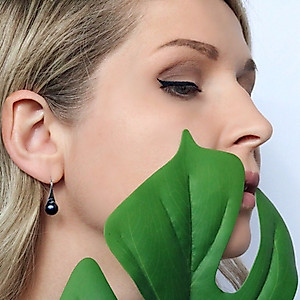 S925 Sterling Silver Freshwater Cultured Pearl Dangle Drop Earrings for Women AAA+ Quality 8mm Black Pearl Women's Earrings