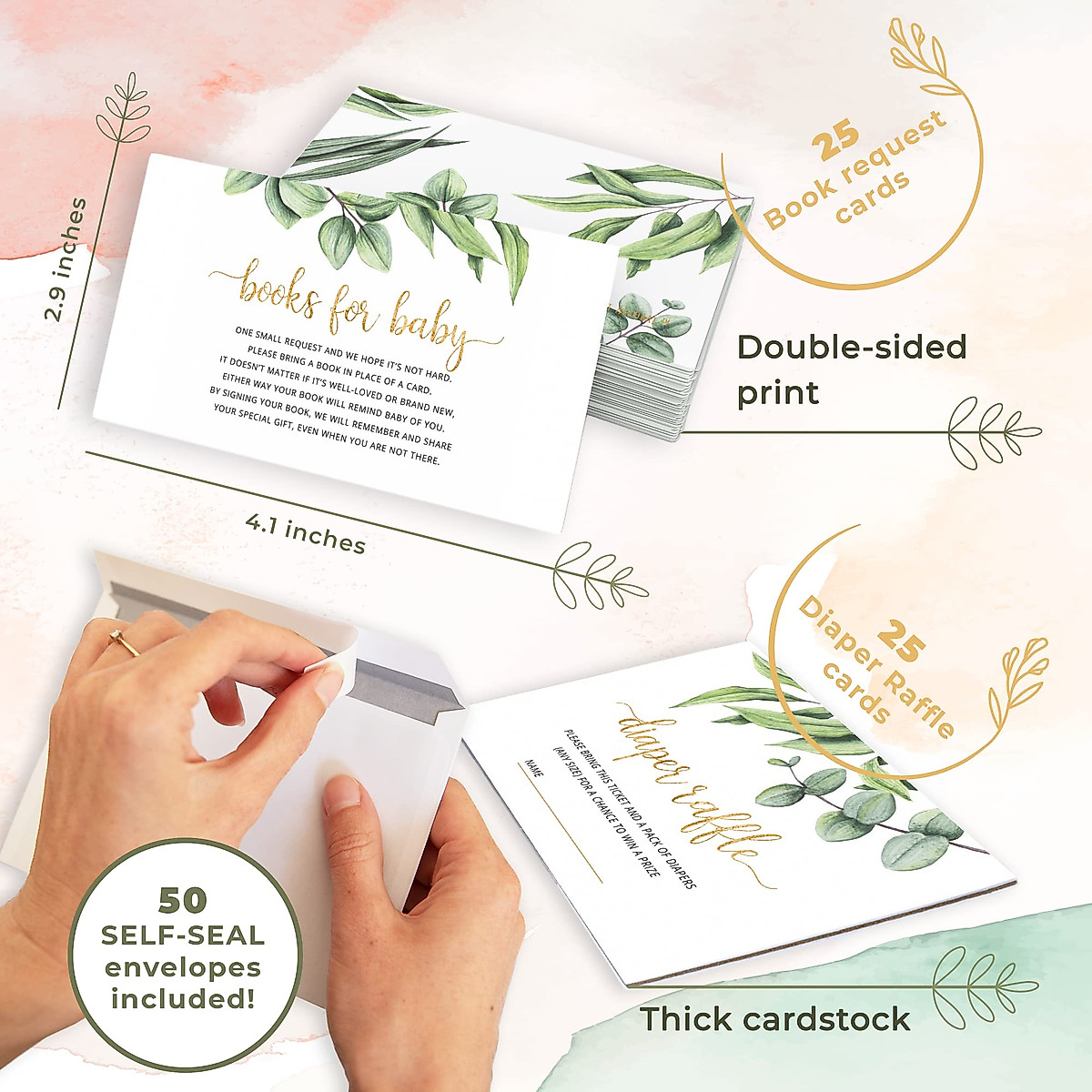 Hat Acrobat 25 Baby Shower Invitations with Envelopes and Thank You Cards Mega Bundle - Greenery Baby Shower Invitations Gender Neutral Set with Diaper Raffle Tickets, Book Request Cards