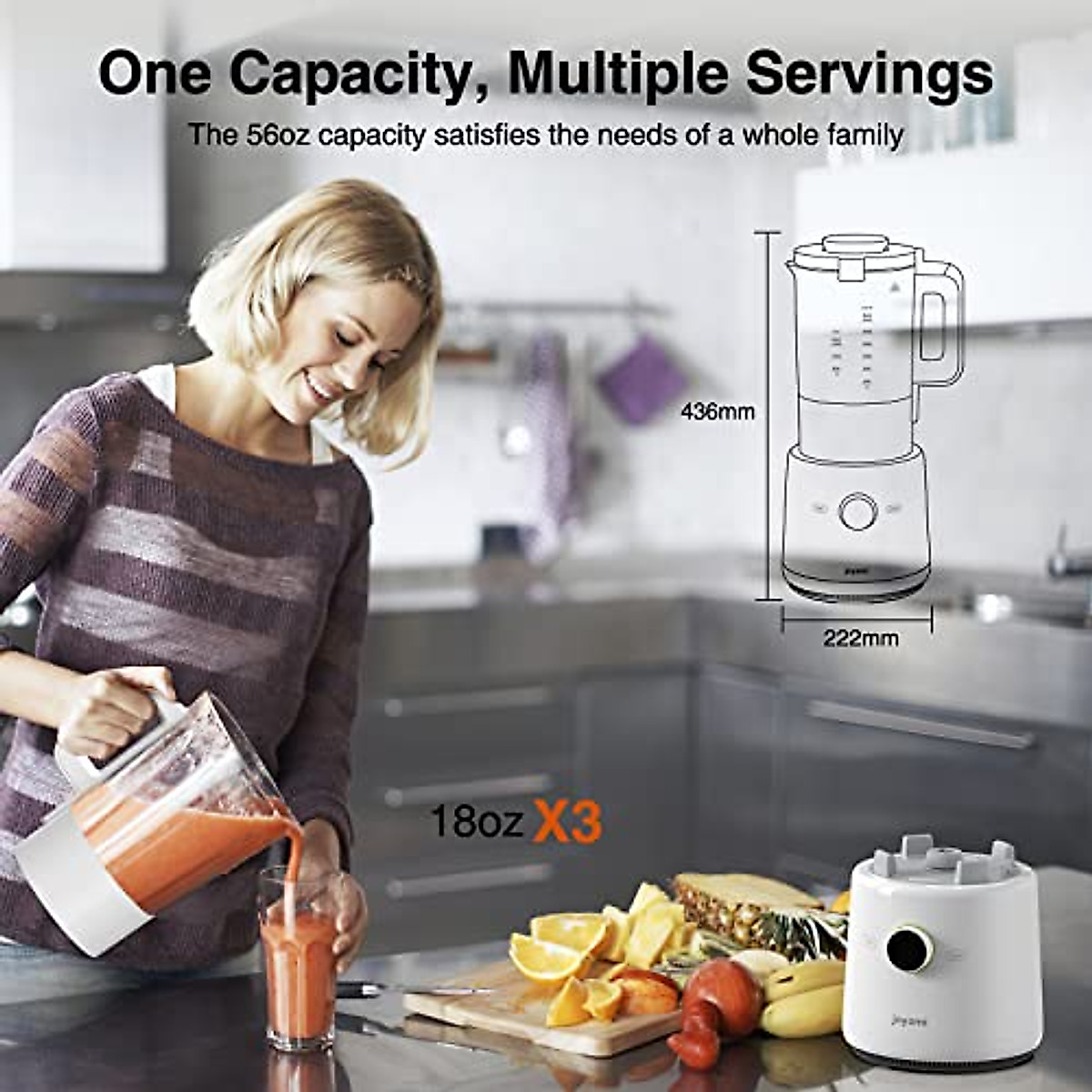 joyami Professional Compact Smoothie Food Processing Blender 1000W Smart Electric Hot & Cold Drinks with Self-cleaning 54 Oz for Crushing Ice, Soy Milk, Fresh Juice